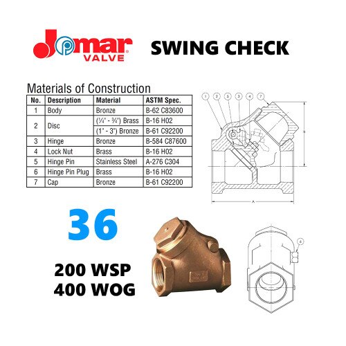 3/4" Swing Check Valve 200 PSI