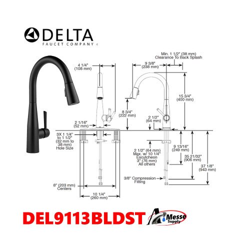 DELTA 9113-BL-DST Pull down Black Kitchen Faucet 1.8 GPM